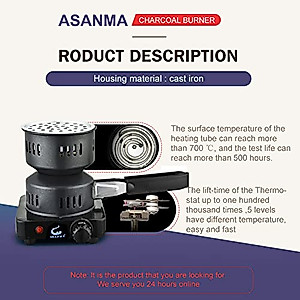 Charcoal Starter - Coal Burner Hot Plate Durable Faster Electric Coal Stove 120V~650W with Detachable Handle Stainless Steel Grill & Rack Smart Heat Control for BBQ Kitchen