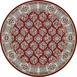 Unique Loom Narenj Collection Classic Traditional Textured Repeat Design Area Rug, 10' Round, Burgundy/Blue