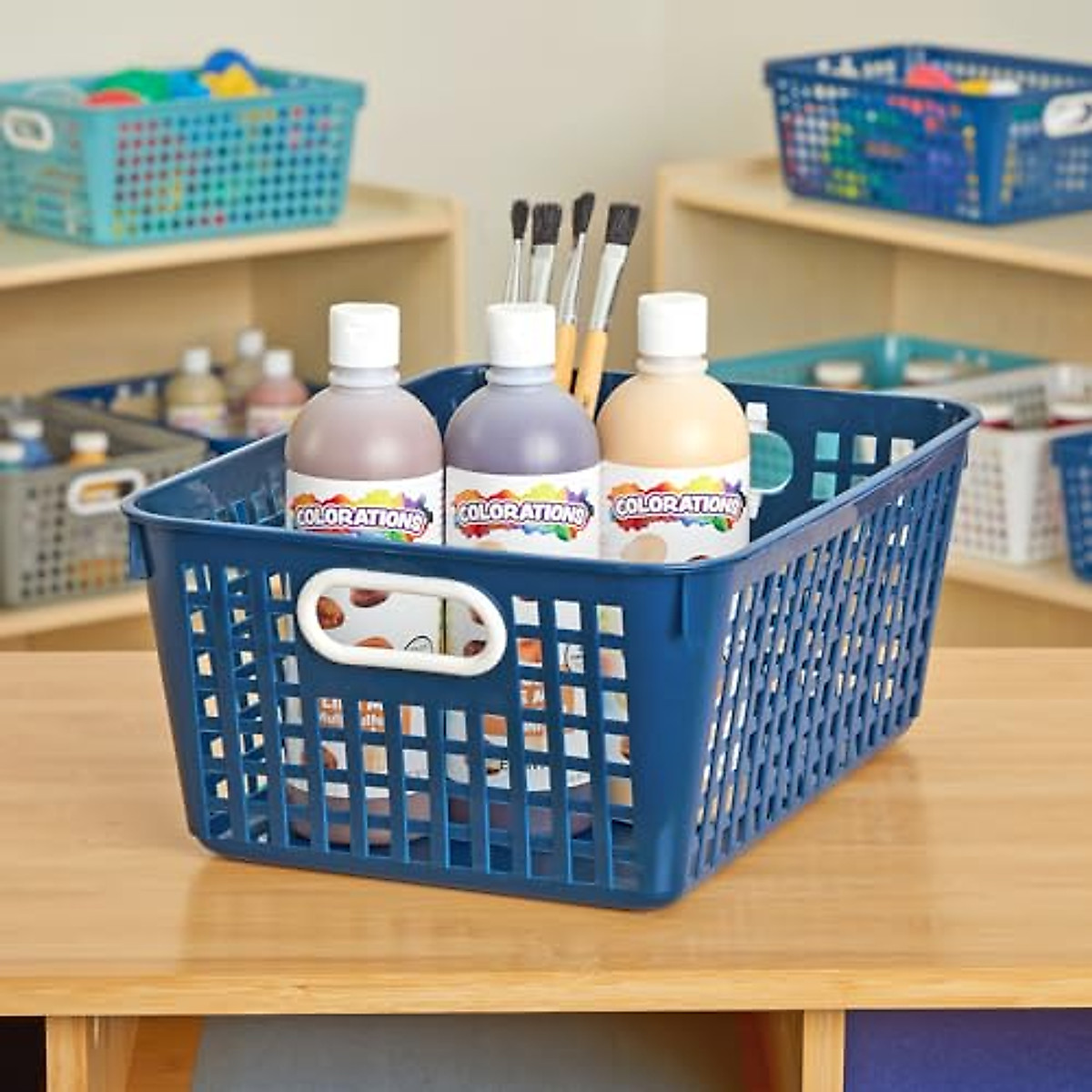 Really Good Stuff Large Plastic Book Baskets, 13?" by 10" by 5?" - 6 Pack, Navy| Classroom Library Organizer, Toy Storage, Multi-Purpose Organizer Basket