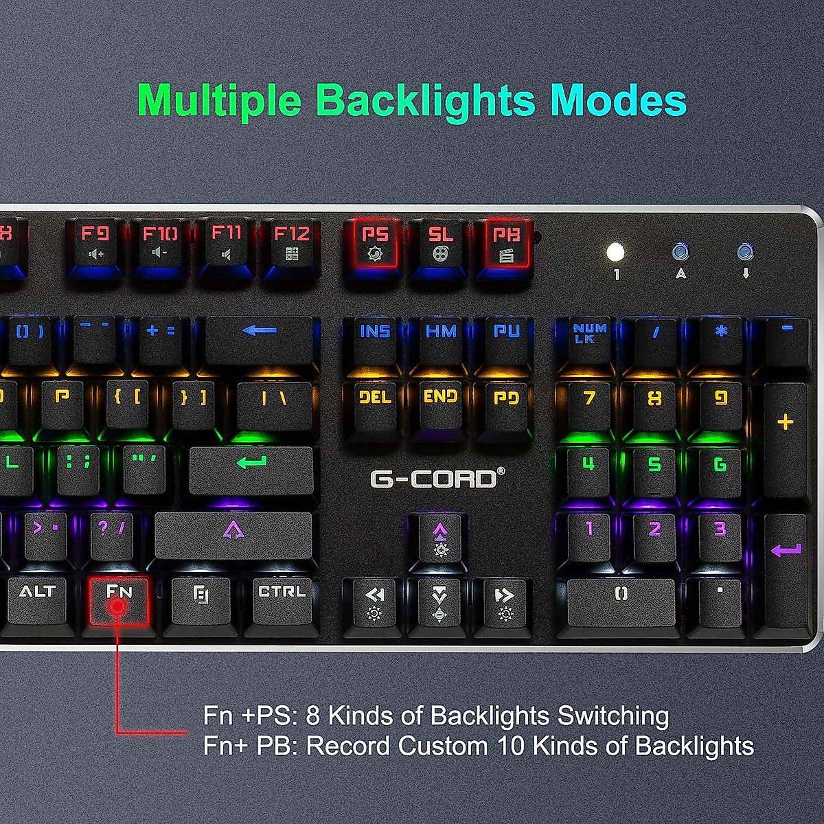 G-Cord Wireless Mechanical Gaming Keyboard, 104 Keys Wired Keyboard with Numpad, Anti-Ghosting Computer Keyboard for PC Desktop Gamers