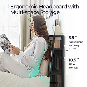 LINSY Queen Bed Frame with RGB Lights, 4 Drawers, Headboard and Fast Charger - Rustic Brown, Easy Assembly with Storage, No Box Spring Needed
