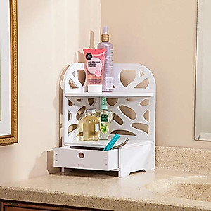 Fox Valley Traders Oakridge Corner Countertop Vanity Organizer with Drawer and Shelf, White