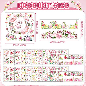 24 Sheets Rub on Transfers Flower Decor Stickers PET Iron on Transfers Plant Stickers Waterproof Vinyl Decals for Furniture Scrapbooking Diary Journals DIY Arts and Crafts Spring Decor (Floral)