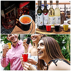 Pinkunn 600 Pcs 2 oz Plastic Shot Glasses Red Black Gold Shot Cups Disposable Plastic Cups Mini Party Cups Tasting Sample Cups for BBQ Picnic Camping Wedding Birthday Christmas Drinking Serving Snack