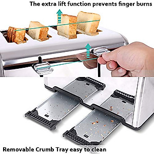 Toaster 4 Slice, CUSIMAX Stainless Steel Toaster, Bread Toasters 4 Extra Wide Slot with Bagel/Defrost/Cancle Function,6 Shade Settings with Removable Crumb Tray