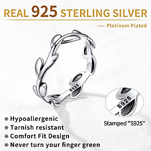 ChicSilver 925 Sterling Silver Ring High Polish Simple Olive Leaf Engagement Wedding Band Promise Ring for Women Size 8