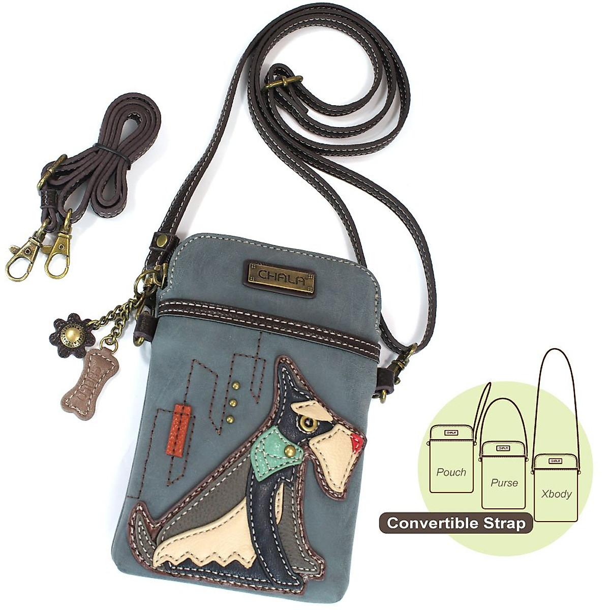 CHALA Crossbody Cell Phone Purse | Women's Wristlet Handbags with Adjustable Strap (Indigo - Schnauzer)