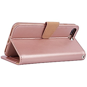 Arae Compatible with iPhone Case Wallet Flip Cover with Card Holder and Wrist Strap for iPhone (iPhone 7 Plus/8 Plus (5.5"), Rose Gold)