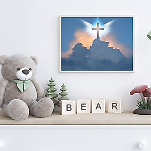 DIY 5D Diamond Painting Kits for Adults Jesus Cross Sunshine Angel Wings Clouds Holy Light for Christmas for Wall Decor 12x16 Inch