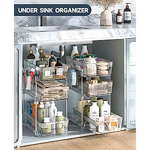 2 Pcs 3 Tier Clear Bathroom Organizer with Dividers, Multi-Purpose Pull-Out Pantry Organization and Storage, Under Sink Closet Organizers and Storage