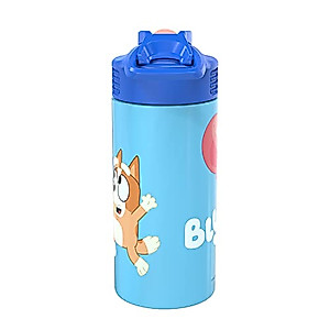 zak! Bluey - Stainless Steel Vacuum Insulated Water Bottle - 14 oz - Durable & Leak Proof - Flip-Up Straw Spout & Built-In Carrying Loop - BPA Free