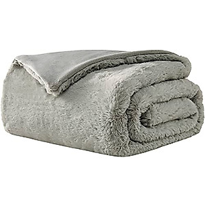 UGG 16800 Euphoria Plush Faux Fur Reversible Throw Blanket for Couch or Bed Luxury Hotel Style Blankets Machine Washable Easy Care Soft Throw Blanket for Bed or Living Room, 70 x 50-inch, Seal