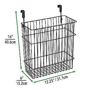 mDesign Steel Metal Wire Hanging Over Door Kitchen Storage Organizer Basket/Trash Can - Cabinet Door Holder Bins for Bags, Tin Foil, Wax Paper, Cling Wrap - Concerto Collection - Matte Black