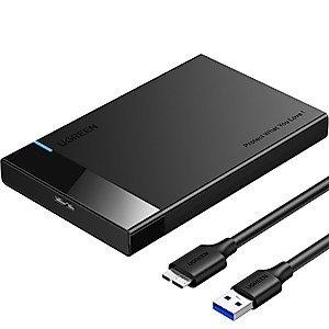 UGREEN 2.5" Hard Drive Enclosure USB 3.0 to SATA III Adapter Supports 2.5 Inch SSD & HDD 9.5mm 7mm External Hard Drive Enclosure with UASP Compatible with WD Seagate Toshiba Samsung Hitachi - Black