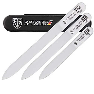 3 Swords Germany - Brand Quality Glass Nail File Set, 3 Pieces, Perfect for Natural Fake Gel Artificial Acrylic fingernail, incl. Black Plastic case