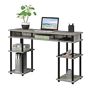 Convenience Concepts Designs2Go No Tools Desk Home Office Desk with Shelves, Corner Shelf Vanity Desk Computer Desk Nail Table for Nail Tech - 47.25" L x 15.75" W x 30" H, Faux Birch/Black