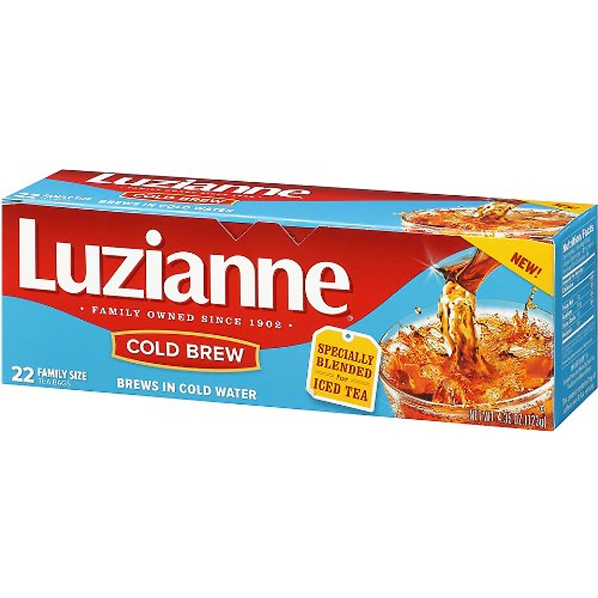 Luzianne Cold Brew Black Tea Bags, Family Size, Unsweetened, 22 Count Box, Specially Blended for Cold Brew in Water, Clear & Refreshing Home Brewed Southern Iced Tea