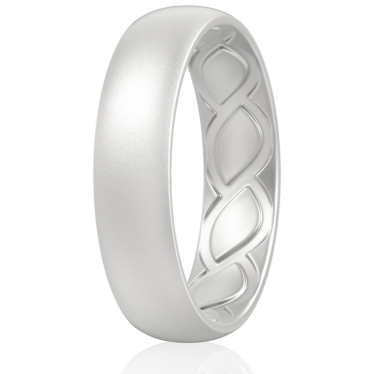 Saco Band Silicone Ring for Women - 6mm Width 1.8mm Thick (Pearl Silver A - Size 6.5-7 (17.35mm))