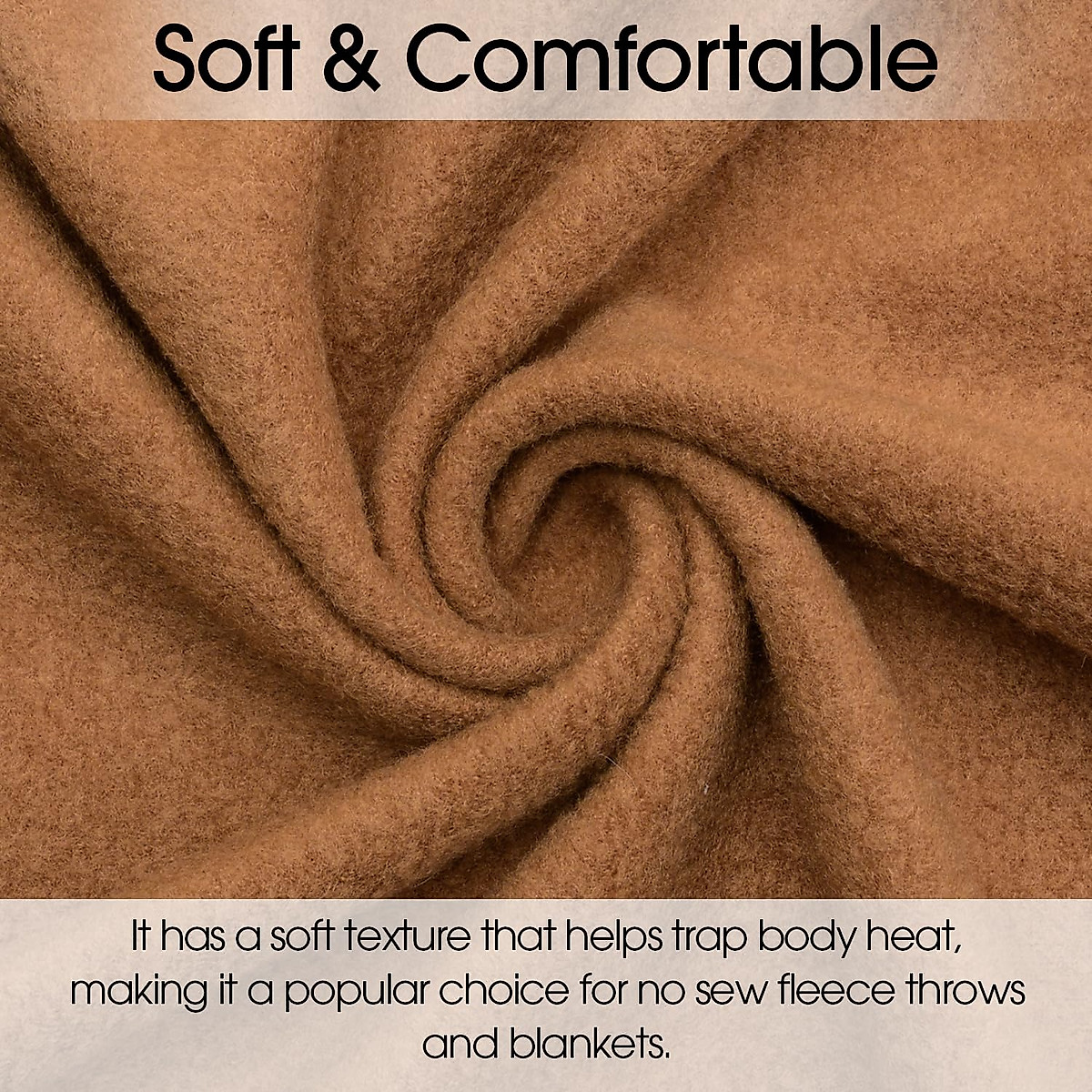 Pico Textiles 1 Yard - Dark Camel Solid Fleece Fabric - Solid Color Fleece Fabric - Sold by The Yard - Variety of Colors - Ideal for Sewing Projects, Scarves, No Sew Fleece Throws and Tie Blankets.