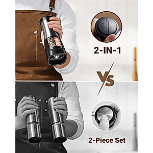 USB Rechargeable 2 in 1 Electric Salt and Pepper Grinder Set Shaker & 800W Blender for Shakes and Smoothies with 57 Oz Glass Jar & 10 Oz Grinding Cup