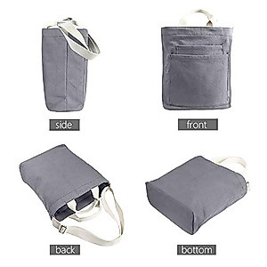Large Canvas Tote Casual Work Shoulder Bag Daily Cross-body Hobo Handbags with Detachable Shoulder Strap (LIGHT GREY)