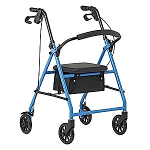 Medline Mobility Lightweight Folding Steel Rollator Walker with 6-inch Wheels, Adjustable Seat and Arms, Light Blue