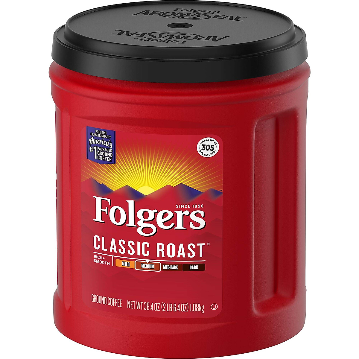 Folgers Classic Roast Medium Roast Ground Coffee, 38.4 Ounces