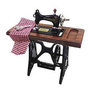 Miniature Furniture Dollhouse Accessories Sewing Machine 1:12 Scale Retro Furniture Table Decor Vintage Tailor Treadle Vintage Decoration Life Scene Ornament (B)