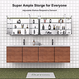 Sunrosa Aluminum Bathroom Medicine Cabinet with Mirror Door, 48"×27.5" Bathroom Mirror Cabinet, Wall-mountable and Recessed-in Mirror Cabinet, 3 Doors Medicine Cabinet Organizer