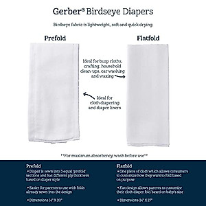 GERBER Birdseye Cloth Diapers, Flatfold, 20Count, White