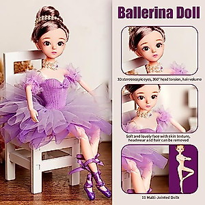 BAMOONBI Purple Ballerina Doll Toys 11.5-12 Inch with Ballet Outfit, Tutu, Ballet Shoes Blind Box 6.5 Inch Random Style Doll,Ballerina Gifts Dance Recital Gifts for Girls.