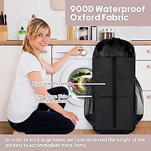 132L Laundry Bag Backpack College Extra Large Heavy Duty, Laundry Bag with Shoulder Straps for College Dorm Essentials, Large Laundry Backpack for Travel, Laundromat, Apartment, Black