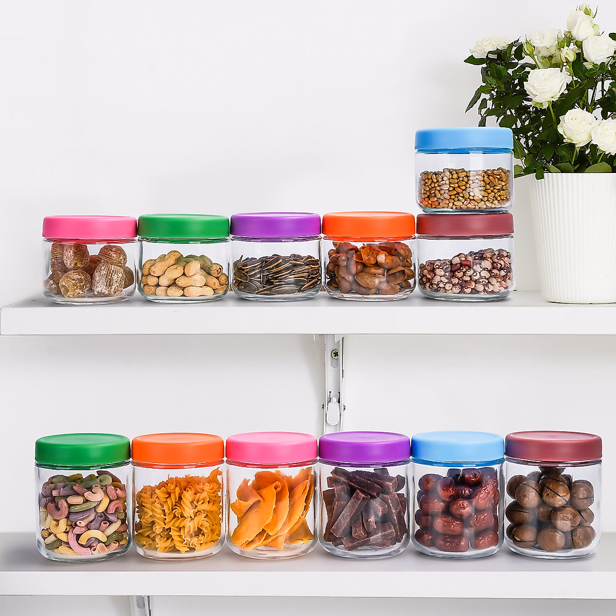EONJOE 16oz Glass Jars for Overnight Oats Snacks Salad Yogurt Pudding Cereal Candy Storage Containers Meal Prep Mason jar with Airtight lids,6 Pack
