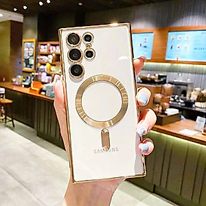 LZGHOYF Galaxy S23 Ultra Case, Clear Case for Samsung Galaxy S23 Ultra Built-in Camera Lens Protector Magnetic Case Compatible with MagSafe Elegant Protection Case Cover - Gold