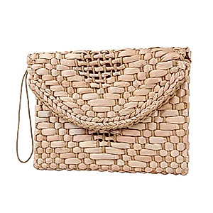 KUANG! Womens Straw Clutch Purse Handbag Shoulder Clutch Envelope Wallet Beach Straw Purse for Ladies (Khaki)