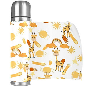 Stainless Steel Leather Vacuum Insulated Mug Giraffe Thermos Water Bottle for Hot and Cold Drinks Kids Adults 16 Oz