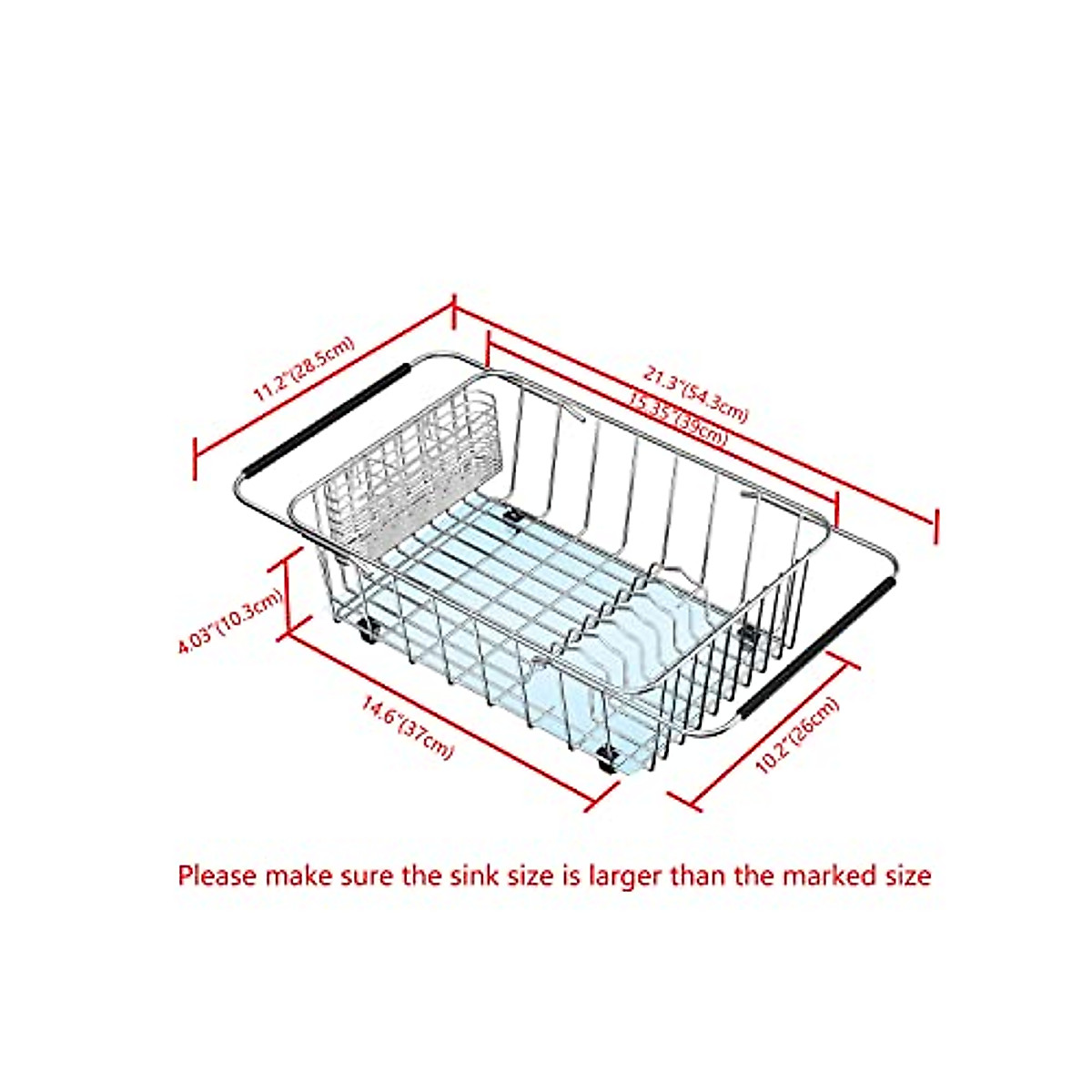 Lixin Tech Expandable Deep Type Large Plate Sink Dish Drying Rack for Kitchen Counter, Durable 304 Stainless Steel Dish Drainer with Utensil Holder Over Sink, Rustproof- Large