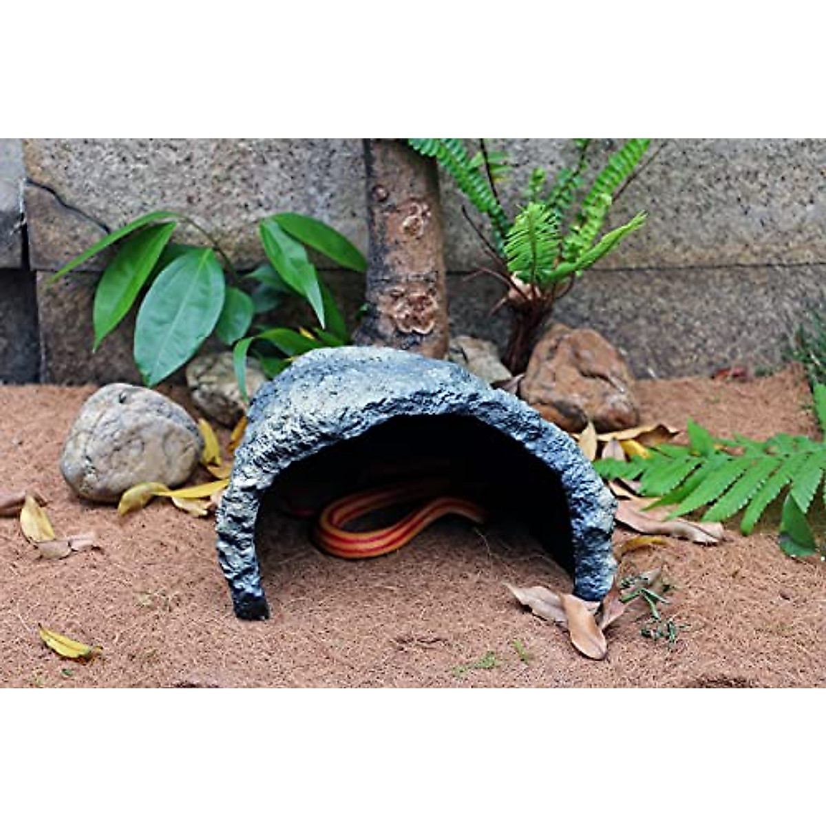 Gray Reptile Rock Cave Habitat Hide – Premium Non-Toxic Resin for Aquariums & Terrariums – Large Size