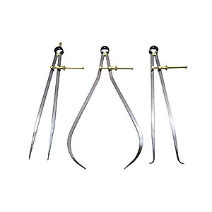 Taytools 468051 3 Piece Set Toolmaker's “Yankee” Rapid Adjust Quick Spring Nut Dividers, Inside ID & Outside OD Calipers, 0-12 Inches / 300 mm Range, Brass Fulcrum and Fine Adjustment, Flat Leg
