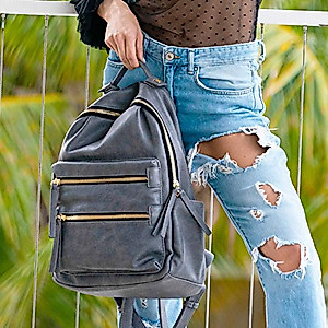 Madison West Kylee Backpack Purse for Women, Casual Daypack Handbag, Soft Vegan Leather - Charcoal