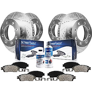 Detroit Axle - Brake Kit for 4WD SRW 2005 2006 2007 Ford F-250 F-350 Super Duty Drilled & Slotted Brake Rotors and Ceramic Brakes Pads Front and Rear Replacement