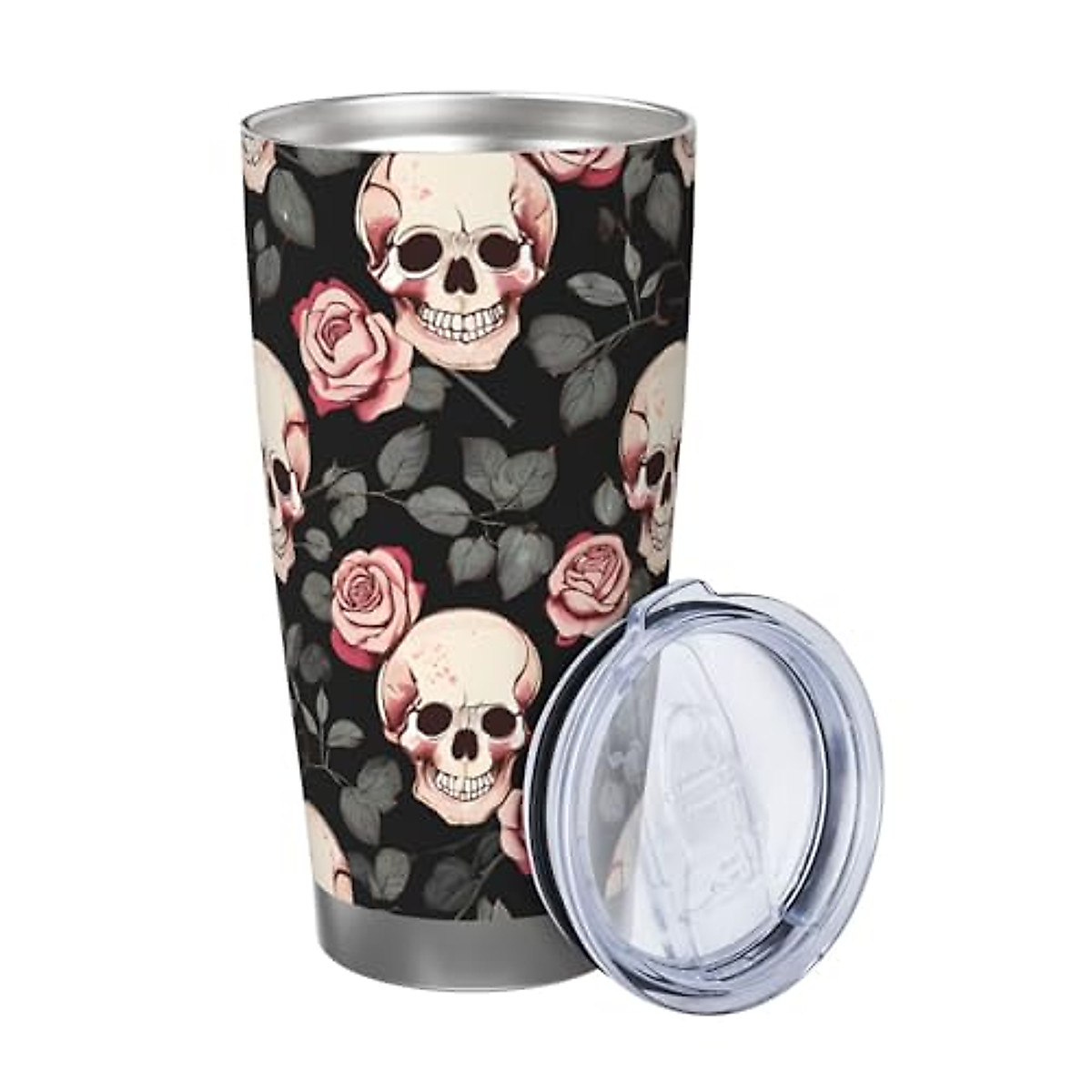 Purple Rose Skull Print 20oz Car Cup Ps Material Lid, Perfect For Hot & Cold Drinks