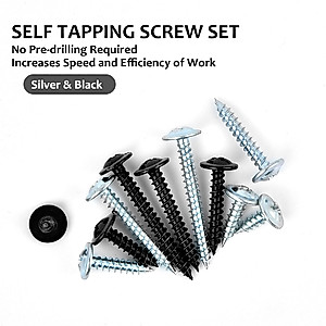 Aemygo 400PCS #8 Phillips Modified Truss Head Wood Screws Self Tapping Screws, 410 Stainless Steel Black & Silver Self Drilling Screw Assortment Kit (6 Size)