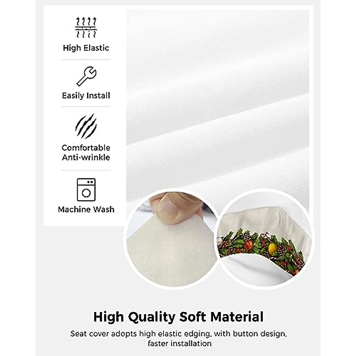 Stretch Printed Computer Office Chair Covers,Merry Christmas Tree Evergreen Trees Candy Cane Pine Cone Split Protective Desk Rotating Chair Slipcovers, Removable Spandex Chair Protector Cover