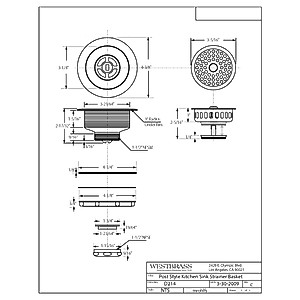 Westbrass A214-50 3-1/2" Post Style Large Kitchen Sink Basket Strainer, 1-Pack, Powder Coat White