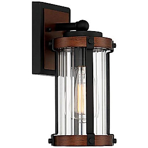 John Timberland Stan Country Cottage Rustic Outdoor Wall Light Fixture Black Aluminum Dark Wood Finish 11 3/4" Clear Glass for Exterior House Porch Patio Outside Deck Garage Front Door Garden Home