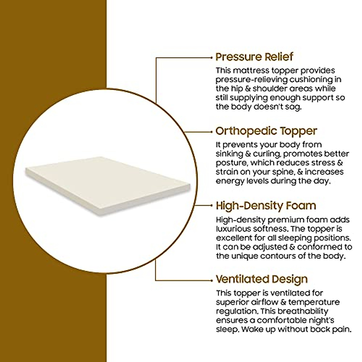 Continental Sleep 2-Inch Foam Topper,Adds Comfort to Mattress, CertiPUR-US Certified, Twin, White