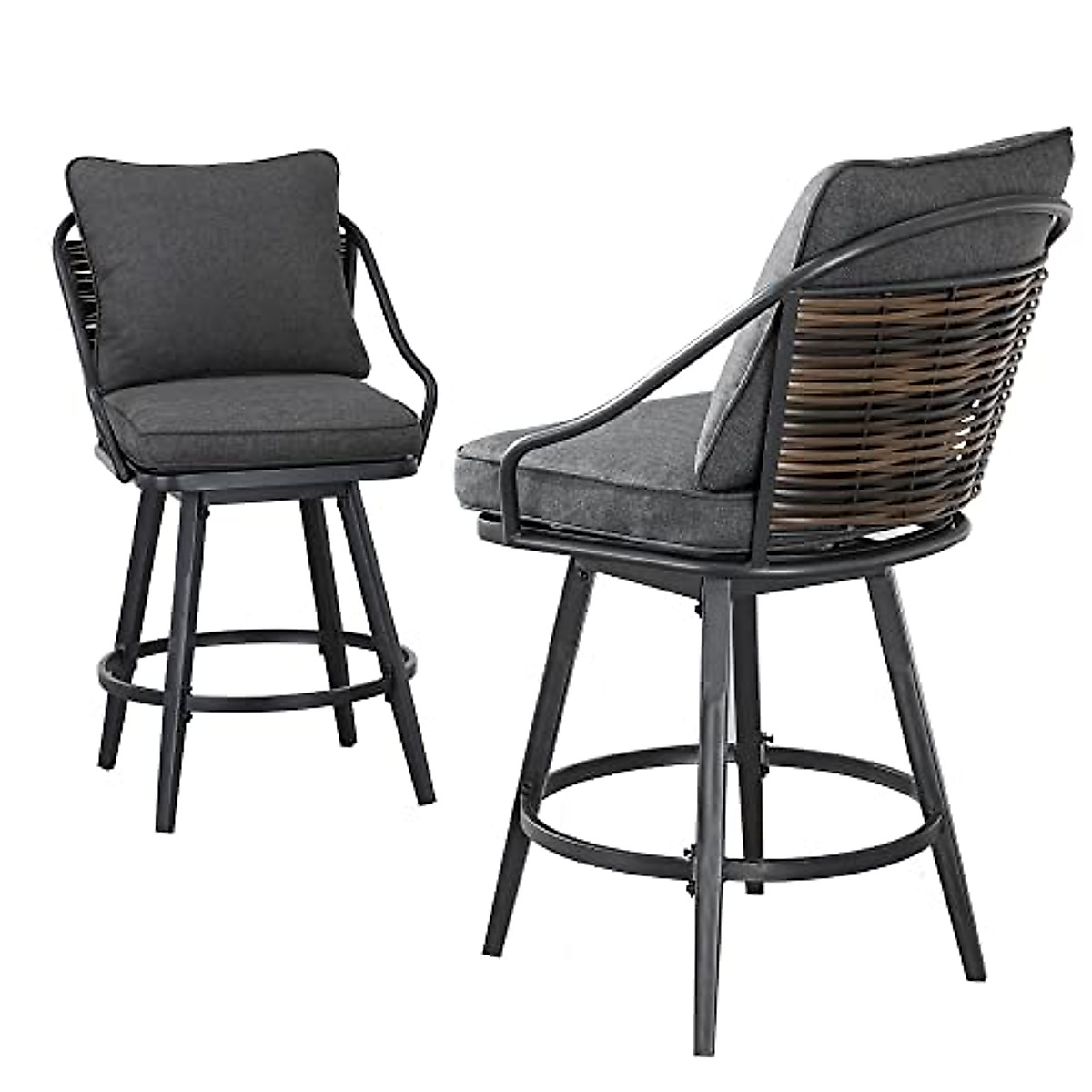 PatioFestival Outdoor Swivel Bar Stools Set of 2,Bar Height Patio Chairs Cushioned Metal All Weather Garden Furniture for Deck Porch Backyard