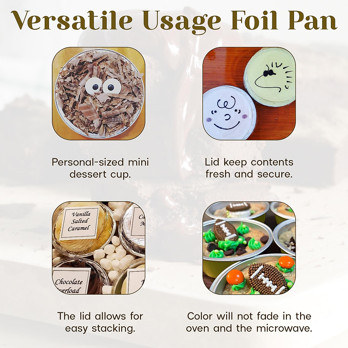 KitchenDance Disposable Colored Aluminum Foil Baking Pan with Lid - 5 Ounces Heavy Duty Baking Cups Perfect for Desserts, Creme Brulee, Flan, Mini Cakes - Pack of 100#A41 (Gold, Flat Lids)