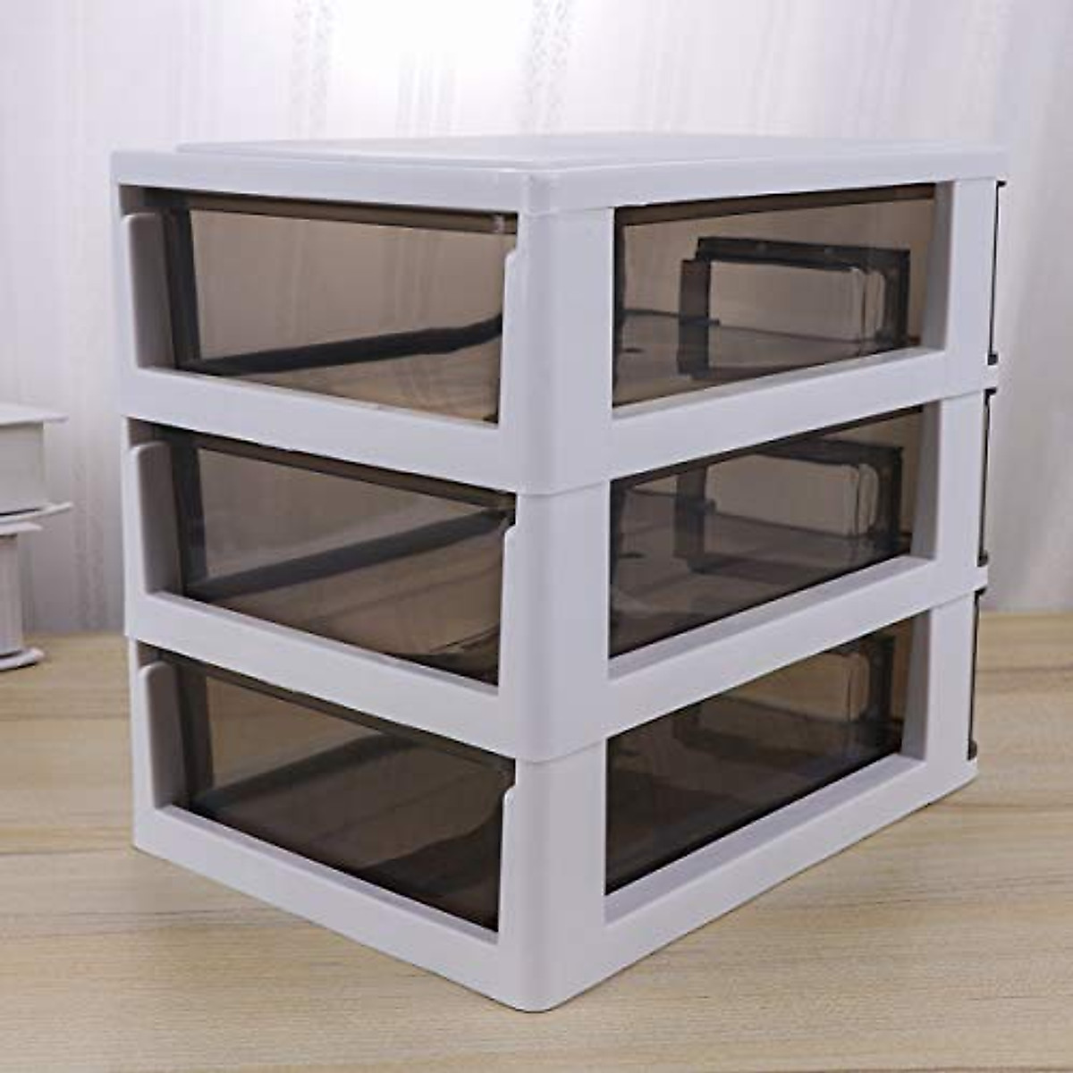 BESPORTBLE 3 Plastic Storage Drawers- Drawer Storage Organizer White Frame with Clear Drawers